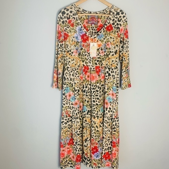 Johnny Was | Dresses | Johnny Was Cheetah Tiered Floral Dress Nwt ...